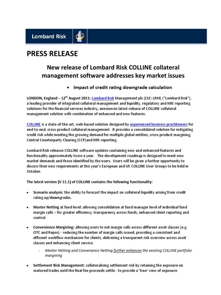 COLLINE Collateral Management V11.1 FINAL | PDF | Margin (Finance) | Risk