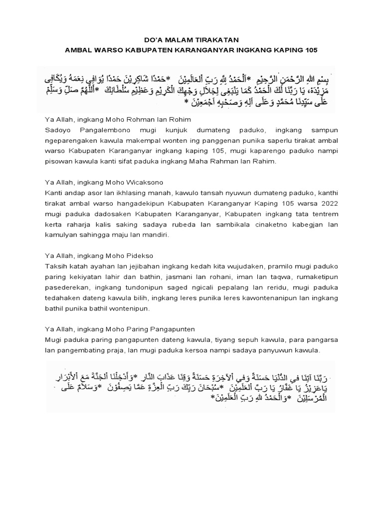 Doa Malam Tirakatan | PDF Doa Malam Tirakatan | PDF