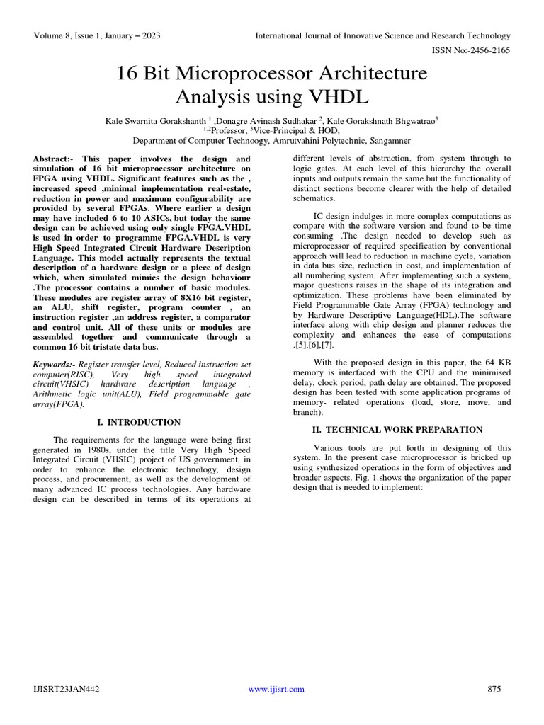16 Bit Microprocessor Architecture Analysis Using VHDL | PDF | Central Processing Unit | Field ...