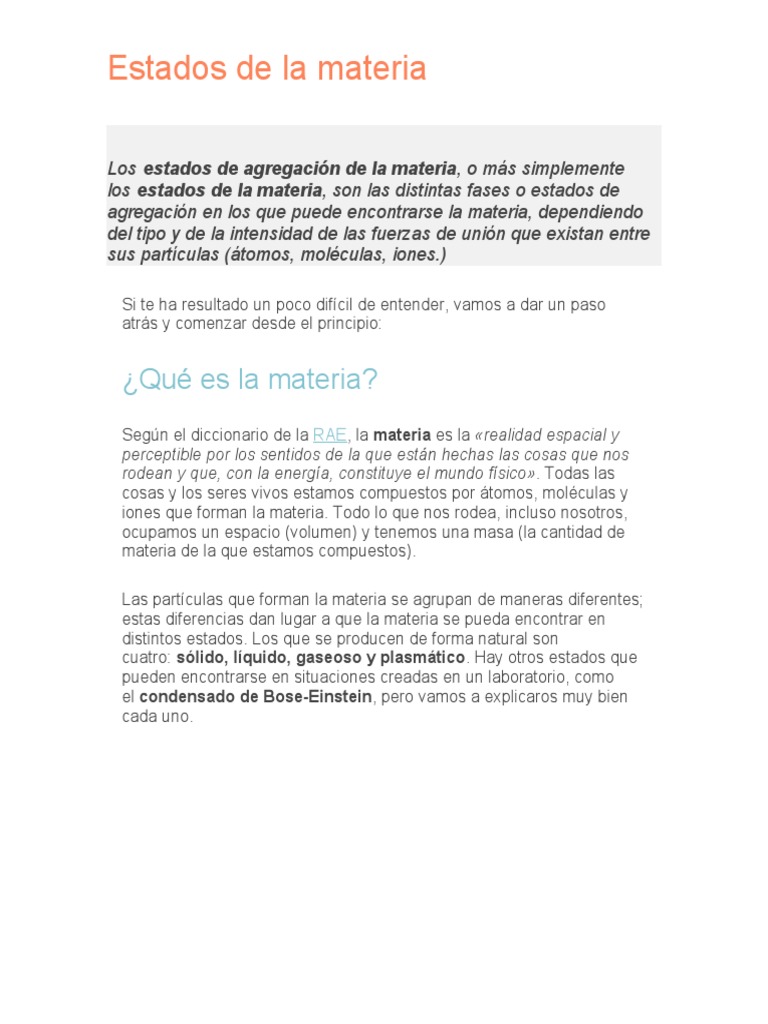 Estados de La Materia | PDF | Importar | Gases