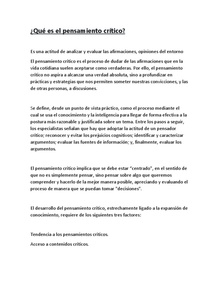 Qué Es El Pensamiento Crítico | PDF | Pensamiento crítico | Pensamiento