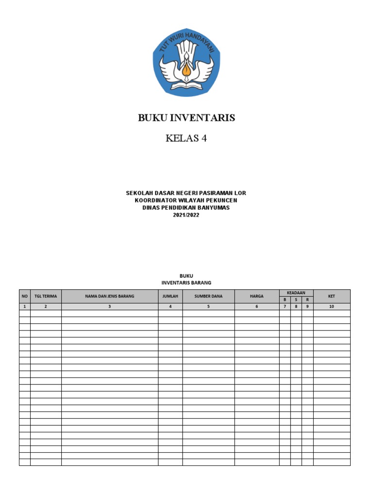 Inventaris Buku Kelas 4 SD Pasiraman Lor | PDF