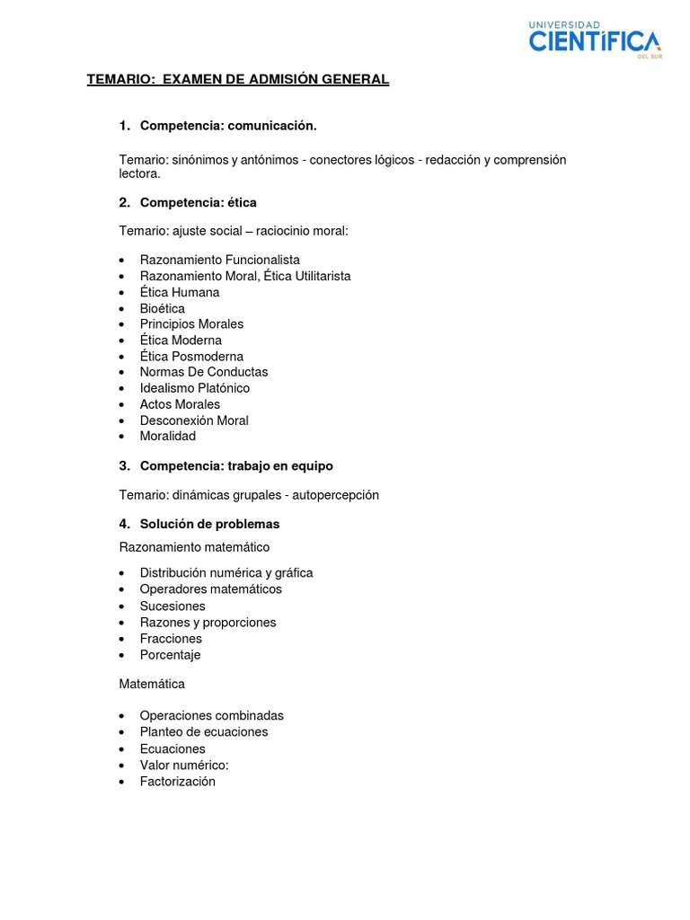 Temario Examen de Admisión General | PDF | Tecnología