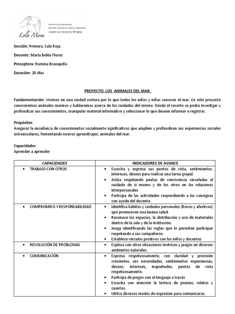 Proyecto Animales del Mar para Niños | PDF | Aprendizaje | Maestros