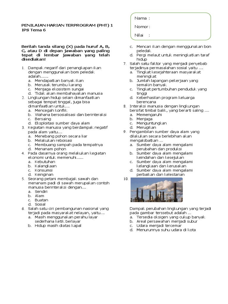 SOAL PHT 1 IPS Tema 6 Kelas 5 | PDF