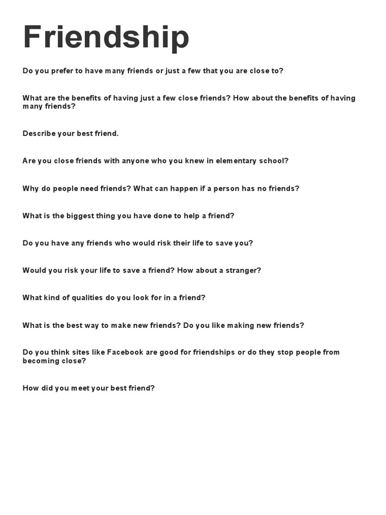 ESL Conversation Questions - Friendship | PDF | Wellness | Lifestyle