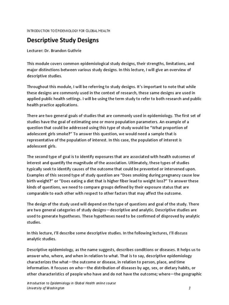 Epi Descriptive Study Designs | PDF | Epidemiology | Infection