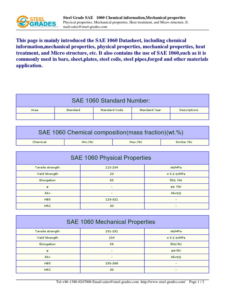 SAE 1060 Carbon Steel Datasheet | PDF | Rolling (Metalworking) | Pipe (Fluid Conveyance)