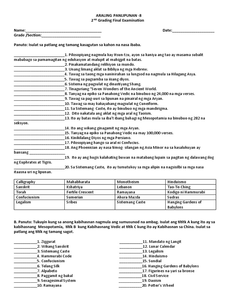 Araling Panlipunan 2nd Grading Exam | PDF