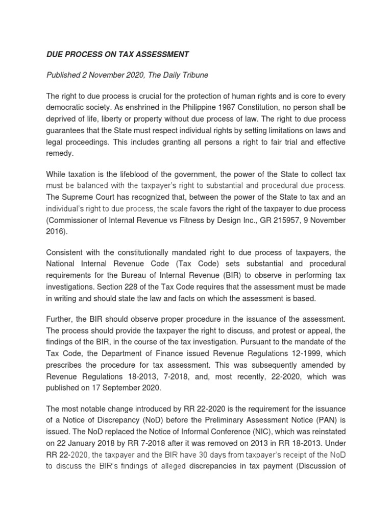 Due Process On Tax Assessment | PDF | Due Process | Internal Revenue ...