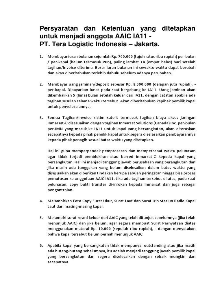 Ketentuan Anggota AAIC IA11 Tera Logistic | PDF | Bisnis | Pengelolaan ...