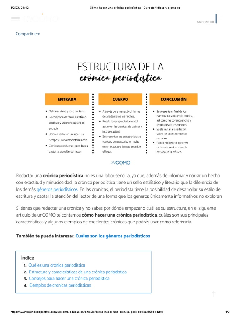 Cómo Hacer Una Crónica Periodística - Características y Ejemplos | PDF ...