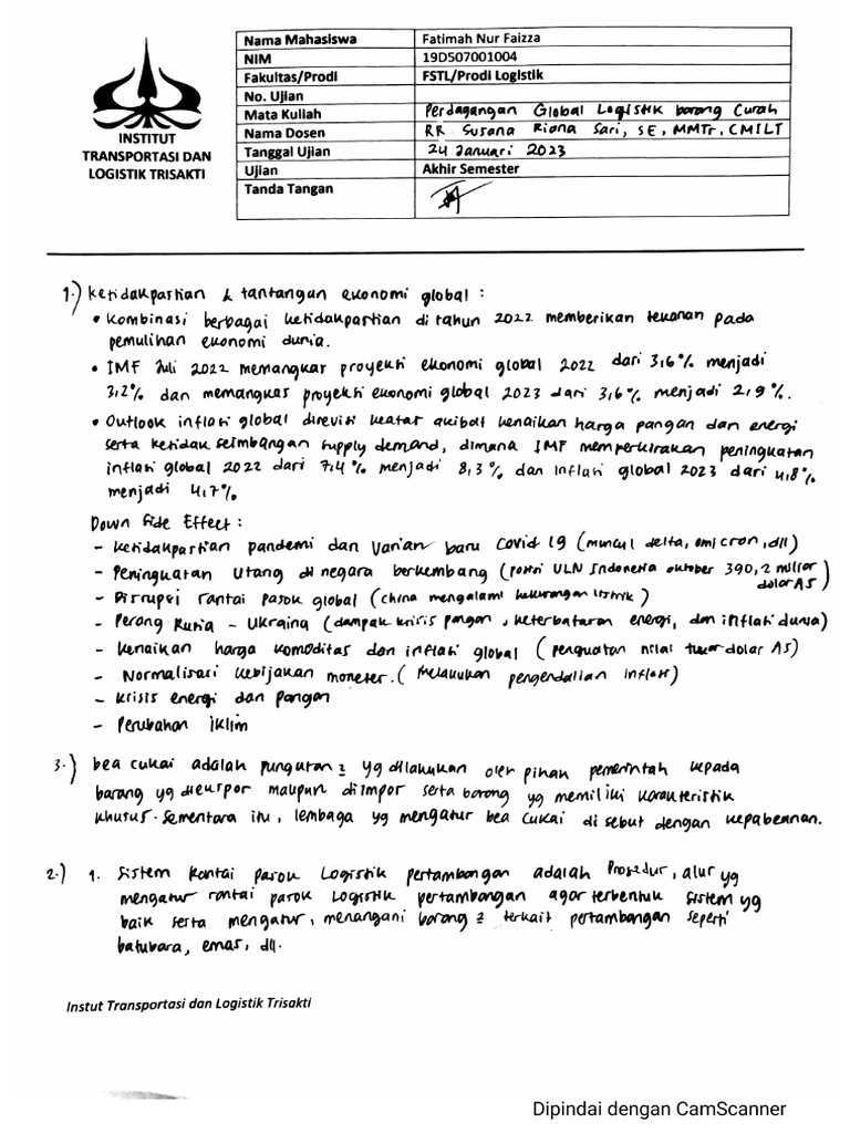 Fatimah Nur Faizza 19D507001004 Logistik GAB UAS | PDF