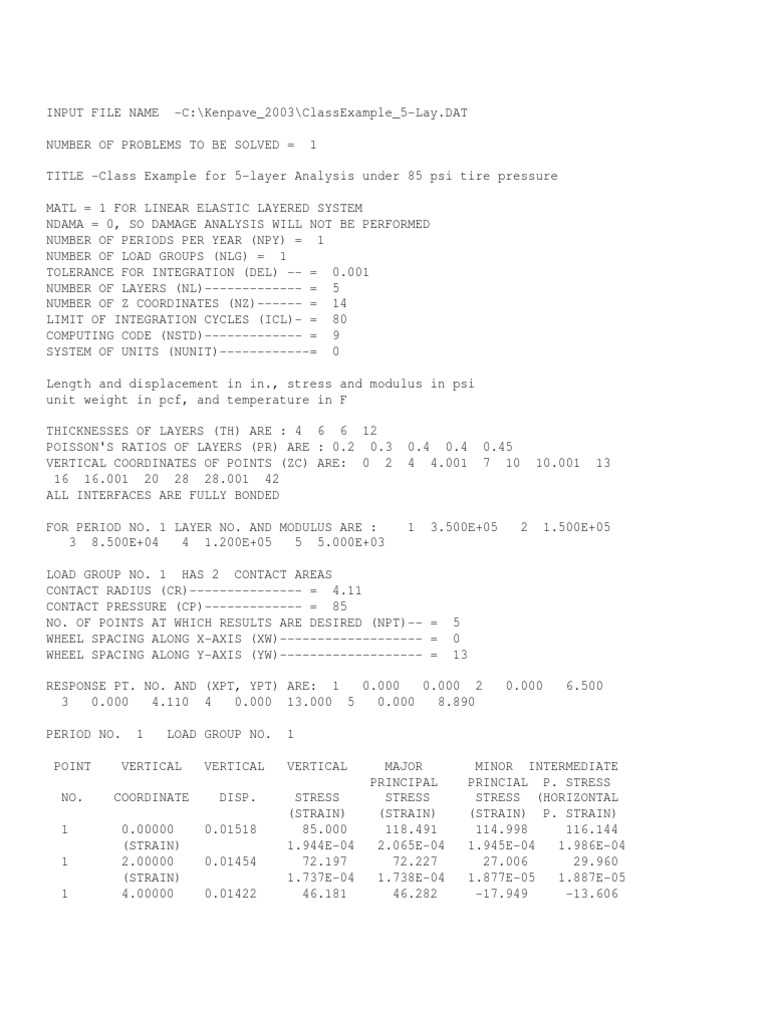 Class Example KENPAVE 5-Layer Analysis | PDF | Young's Modulus | Linear ...