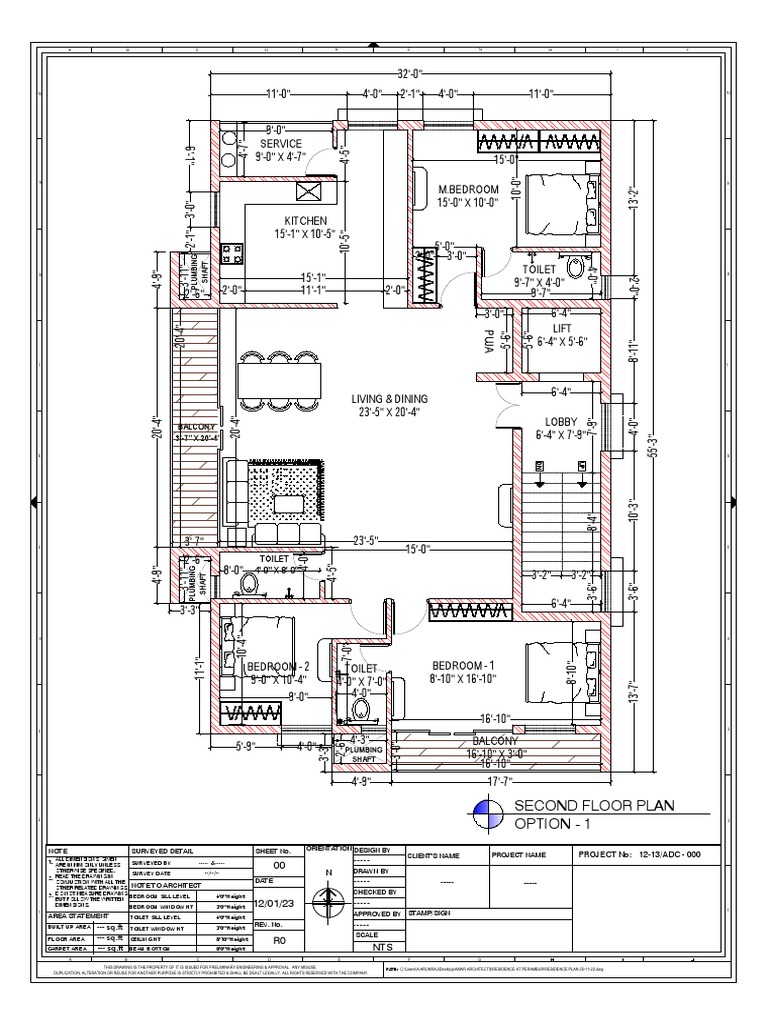 Second Floor Plan Option - 1: Balcony 3'-7" X 20'-4" | PDF