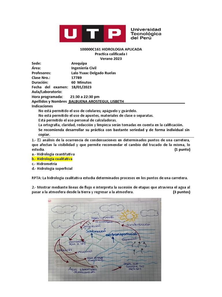 I PRACTICA CALIFICADA Verano 17789 Hidrologia Ap. SD | PDF | Hidrología | Agua