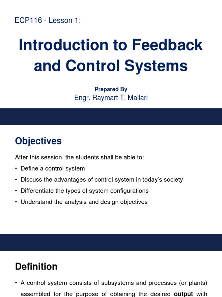 Lesson 1 Introduction Pdf Control Theory Control System