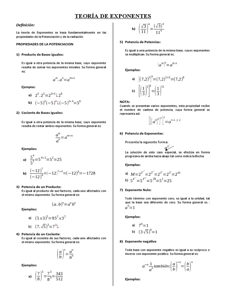Suma de Exponentes en Bases Iguales | PDF | Exponenciación | Álgebra