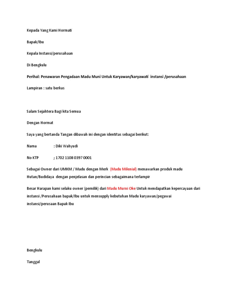 Proposal Penawaran Madu (1) 2 | PDF