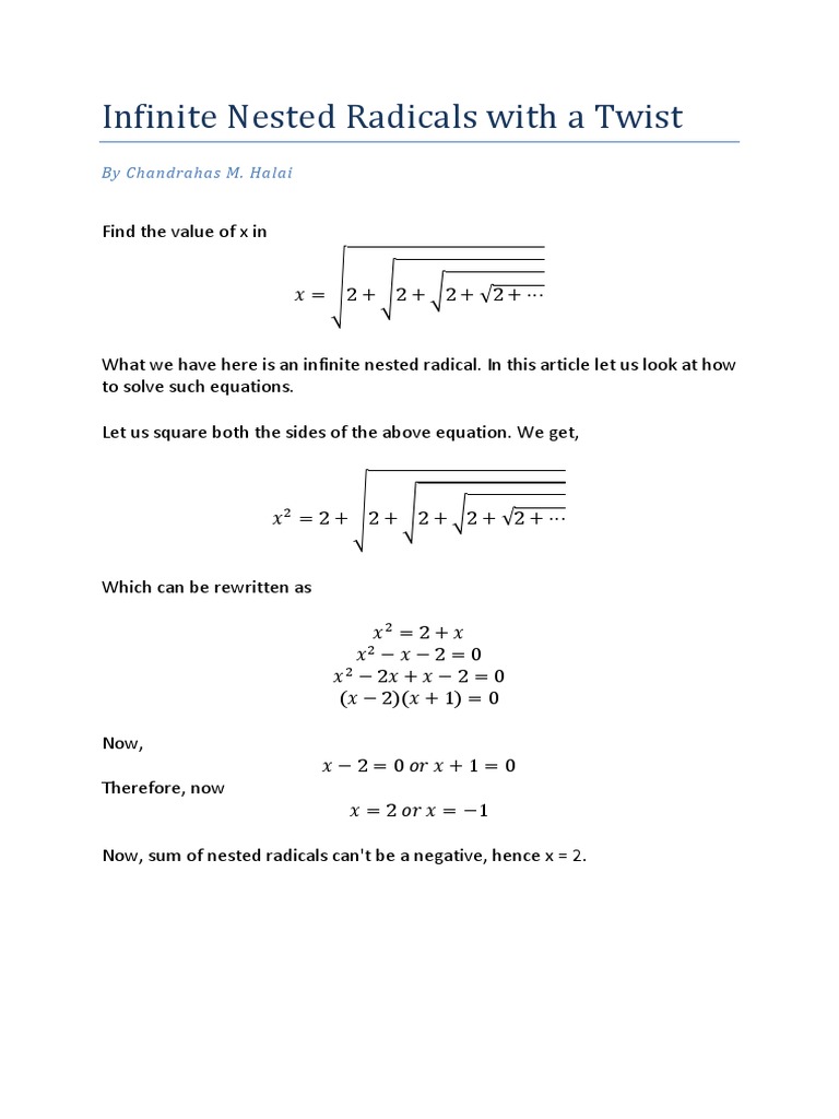 Infinite Nested Radicals With A Twist | PDF | Teaching Methods & Materials