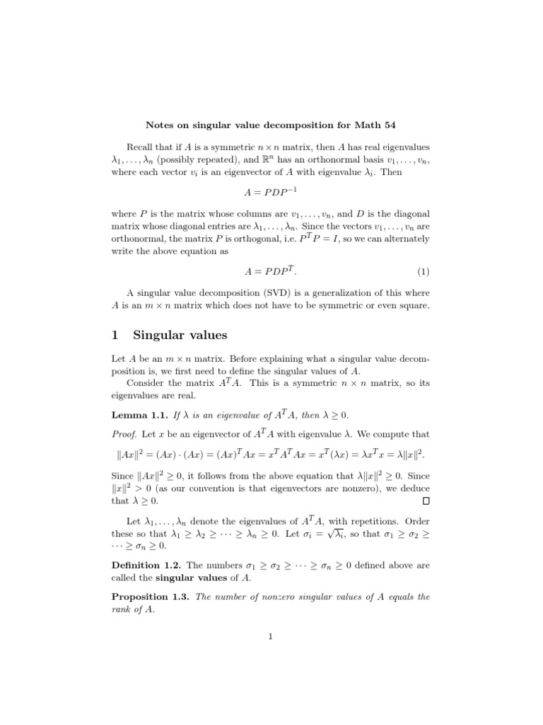 SVD Notes | PDF | Eigenvalues And Eigenvectors | Matrix (Mathematics)