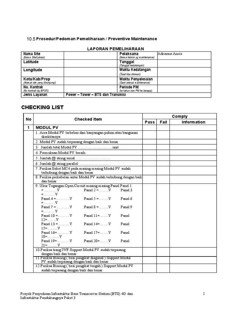 Contoh Laporan - Preventive Maintenance | PDF