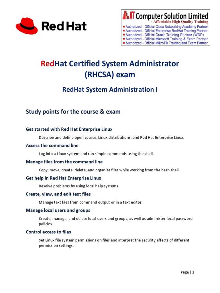 Hat Certified System Administrator (Rhcsa) Exam: Redhat System Administration I | PDF | Linux ...