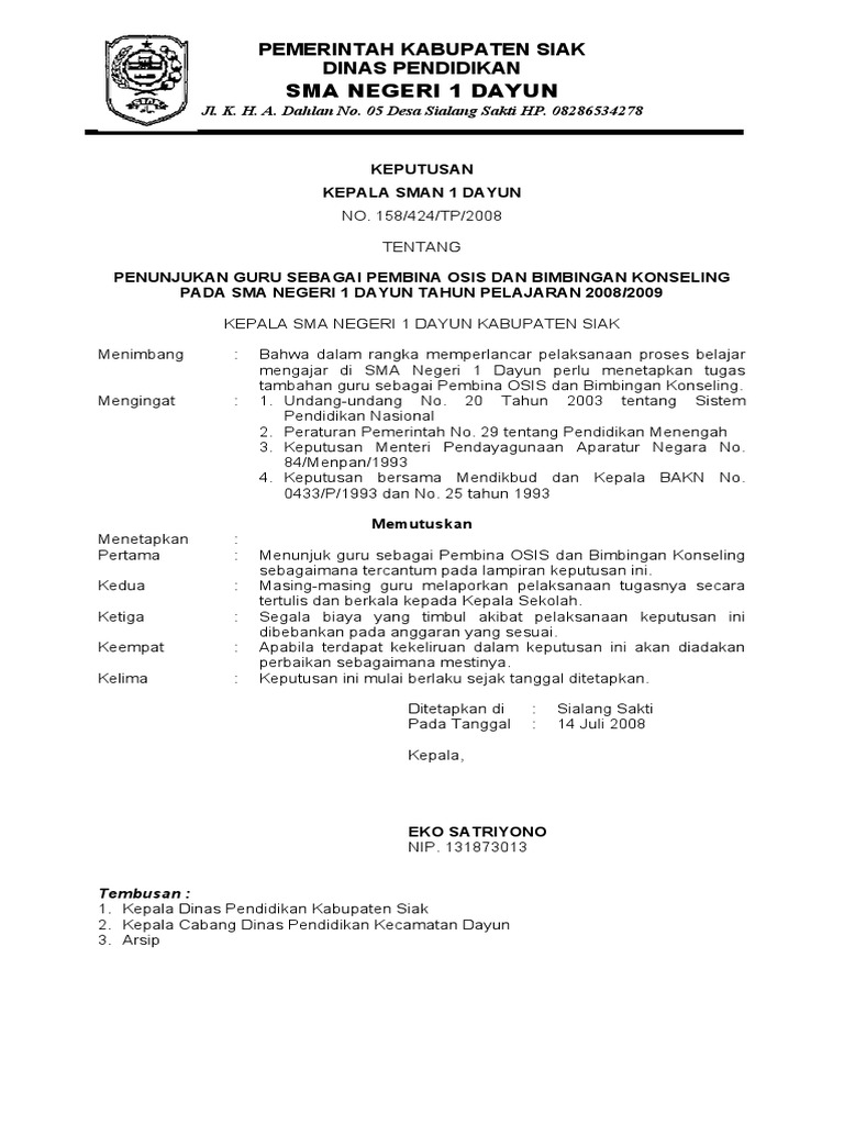 SK Pembina OSIS Dan BK | PDF