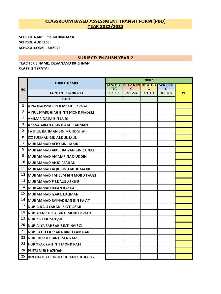 Transit Form Eng Y2 (Overall) | PDF