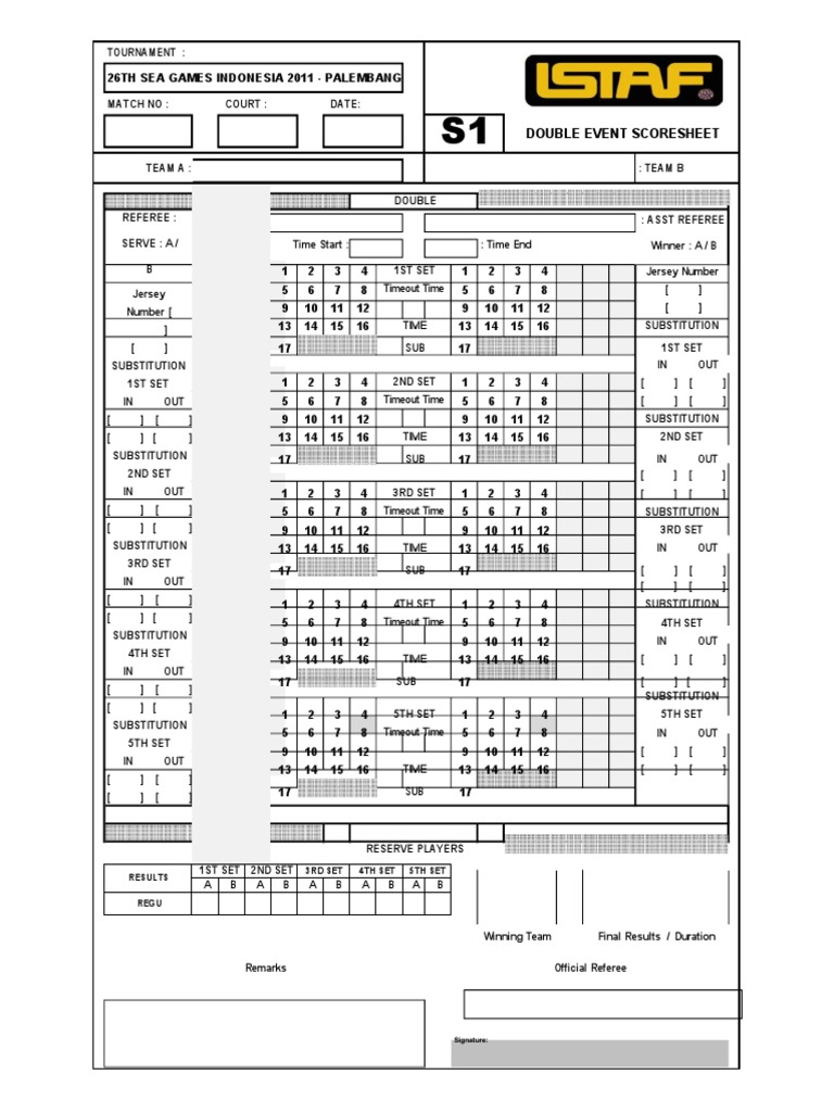 26TH SEA GAMES INDONESIA 2011 DOUBLES SCORESHEET | PDF | Sports ...