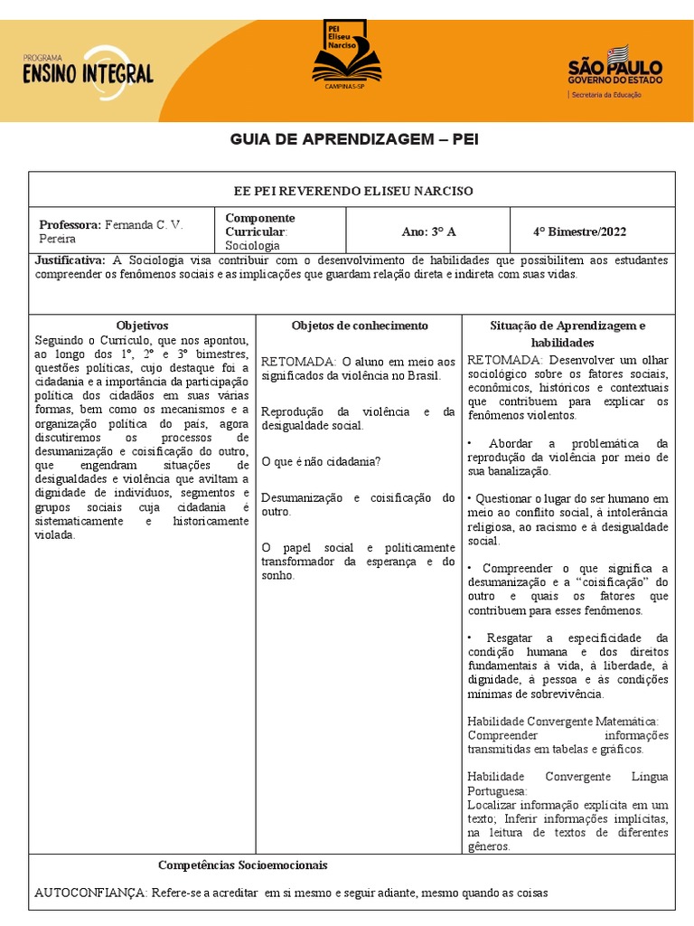 Guia SOC 3A 4bim | PDF | Sociologia | Pensamento