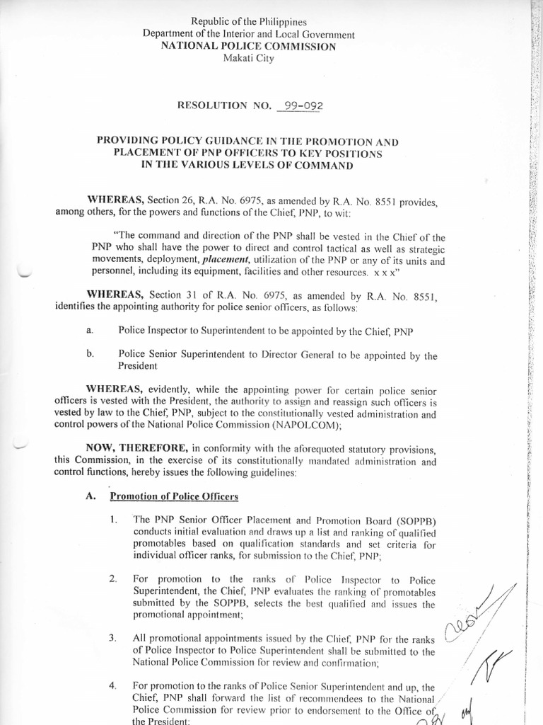 NAPOLCOM Res No. 99-092 DTD Jun 25, 1999 - Providing Policy Guidance in ...