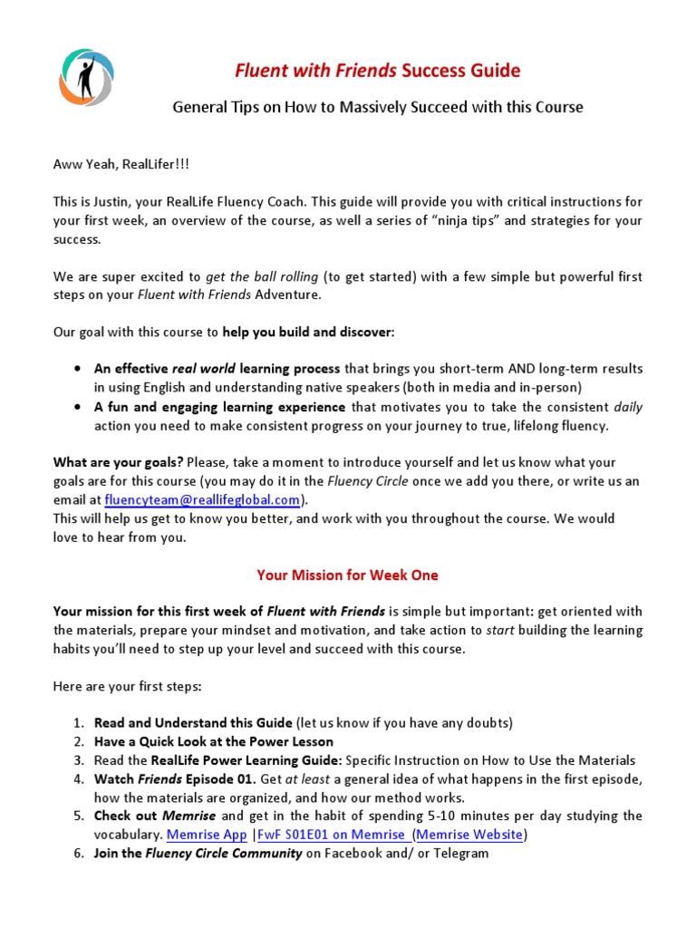 Fluent With Friends Success Guide | PDF | Fluency | Mindset