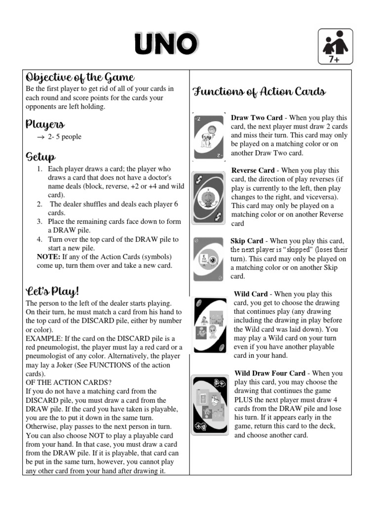 Objective of The Game Functions of Action Cards: Draw Two Card - When ...