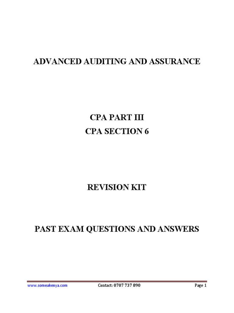 Advanced Auditing and Assurance - Revision Kit | PDF | Financial Audit ...