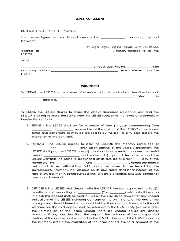 One-Year Residential Lease Agreement | PDF | Lease | Business Law