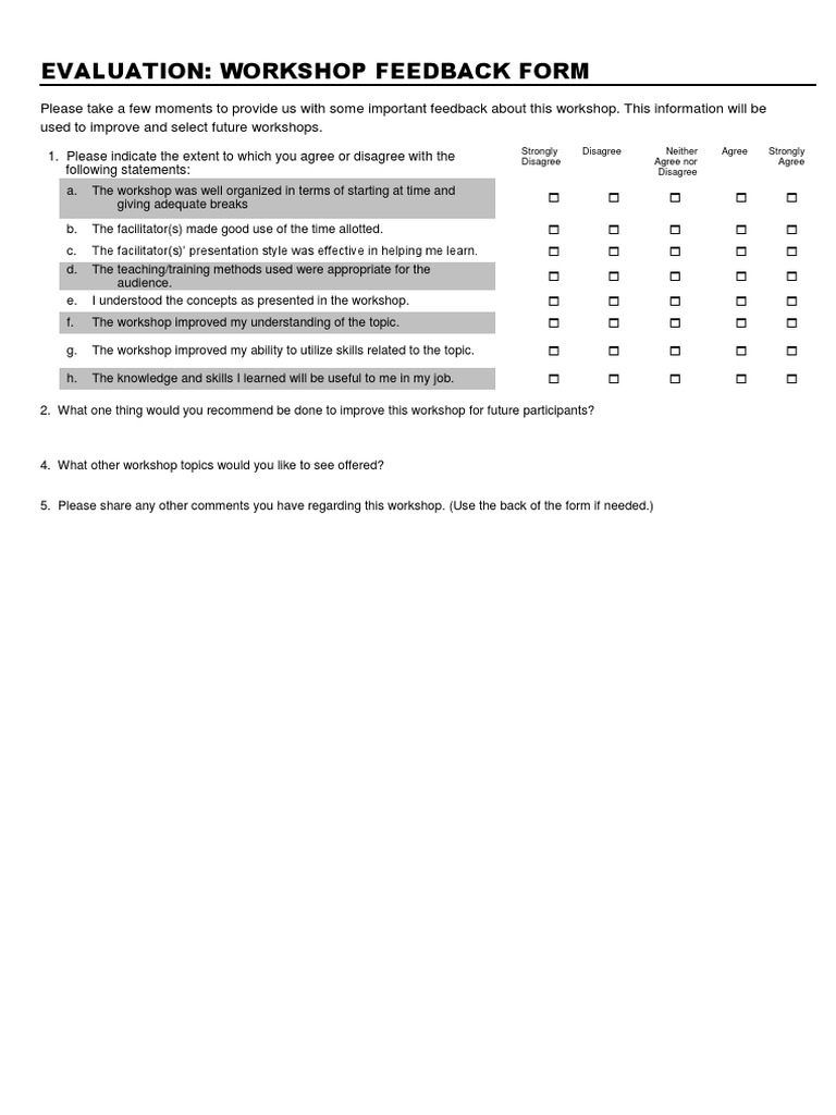 Workshop Feedback Form | PDF