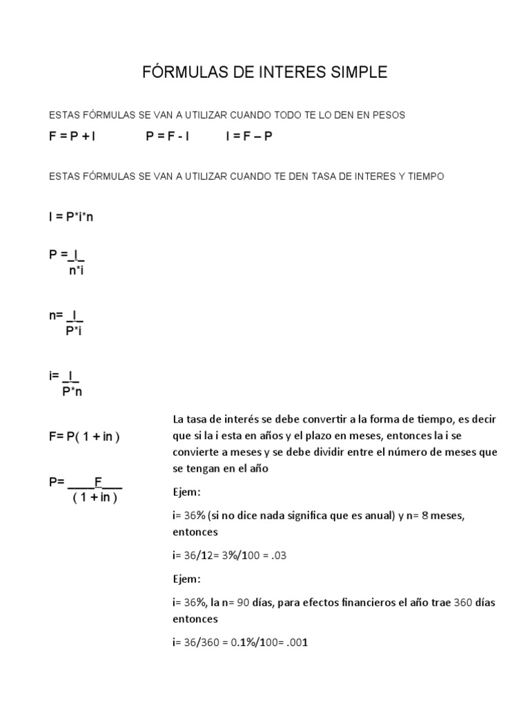 Fórmulas de Interes Simple | PDF