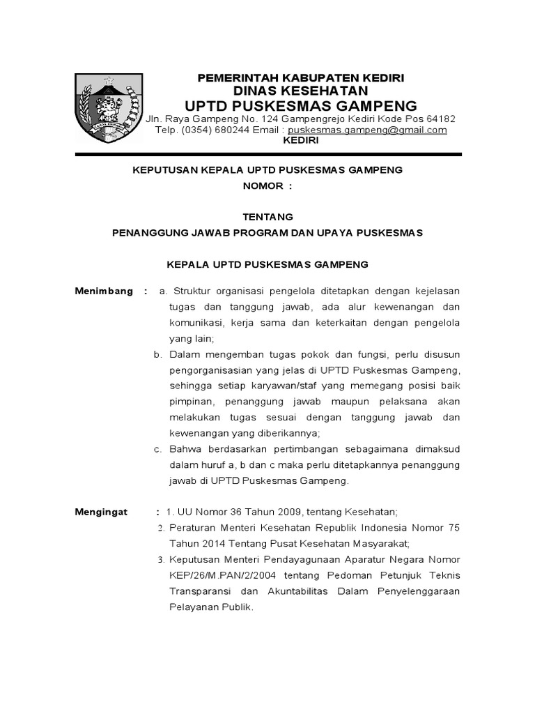 SK Penanggung Jawab UKM Dan UKP | PDF