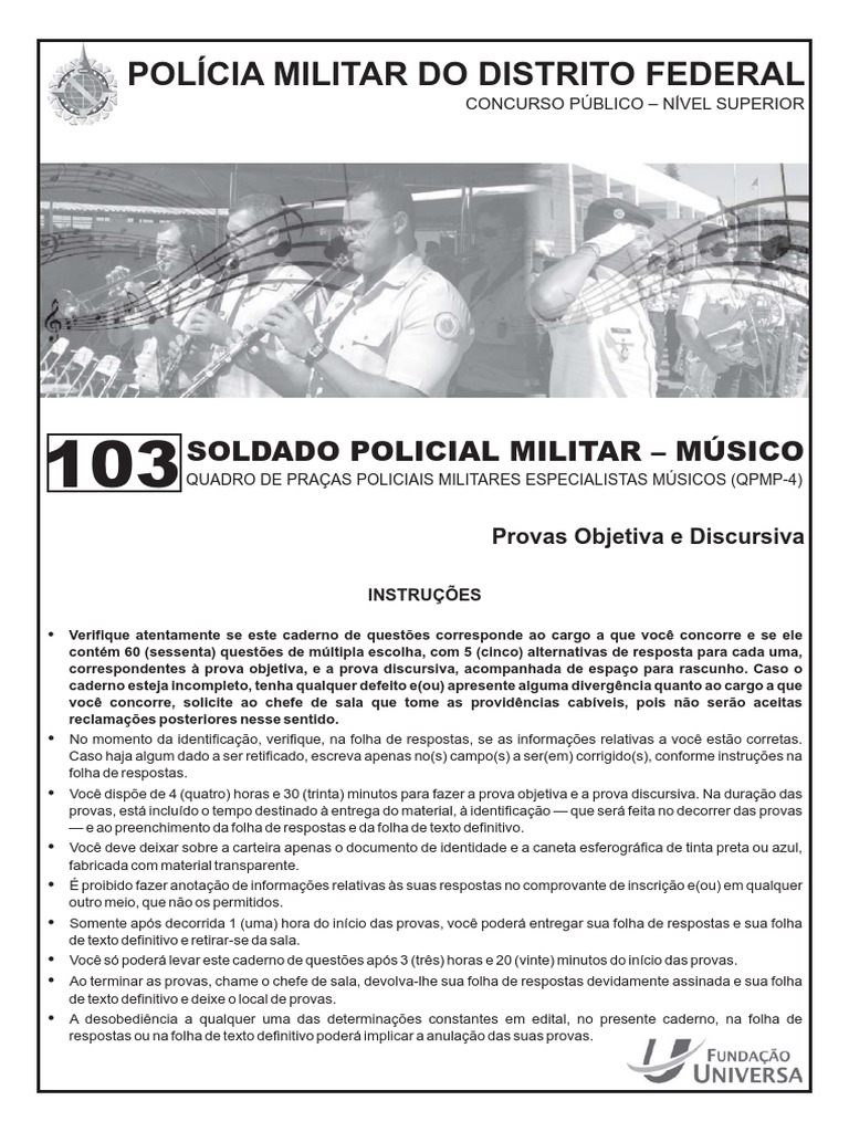 Funiversa 2013 PM DF Soldado Da Policia Militar Musico Prova | PDF ... Funiversa 2013 PM DF Soldado Da Policia Militar Musico Prova | PDF ...