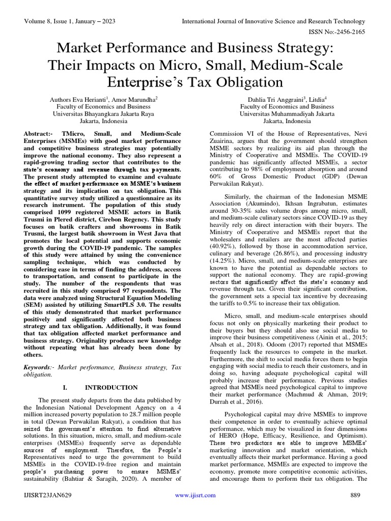Market Performance and Business Strategy Their Impacts On Micro, Small, Medium-Scale Enterprise ...