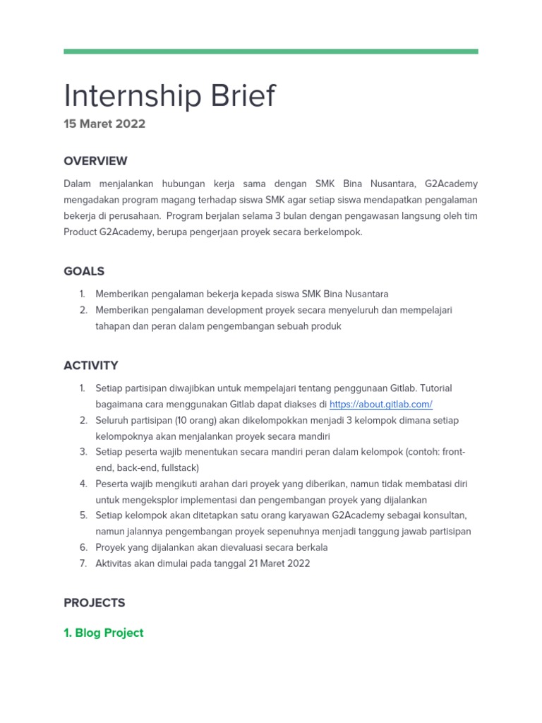 Internship Brief - SMK Bina Nusantara | PDF