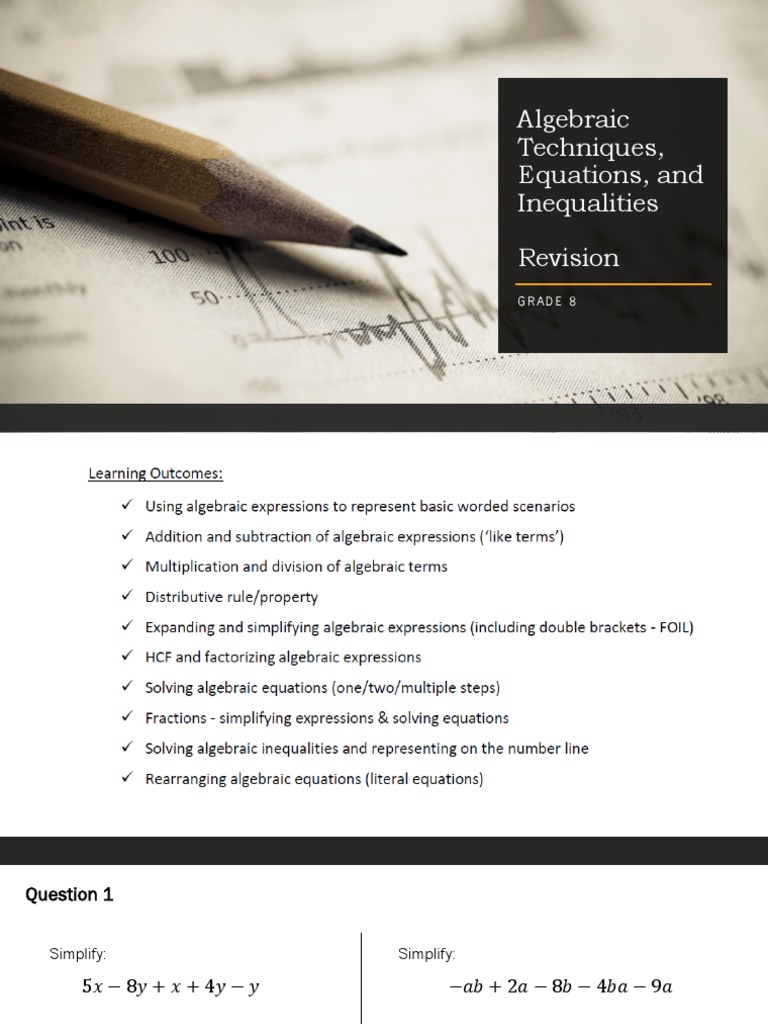 Algebraic Techniques, Equations, and Inequalities - Revision Questions ...