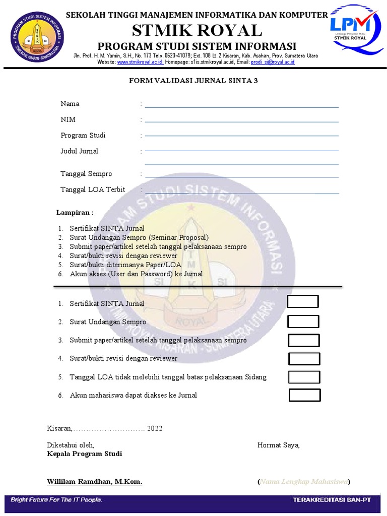 Stmik Royal: Program Studi Sistem Informasi | PDF | Teknologi & Rekayasa