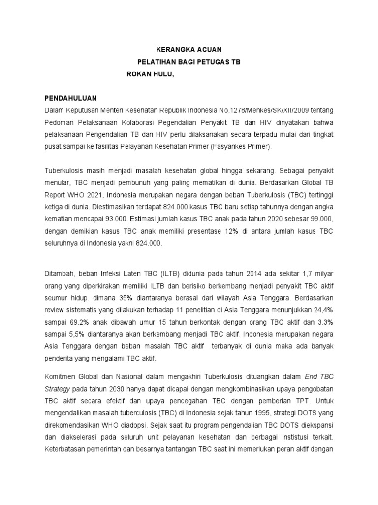 TOR Pelatihan TBC | PDF