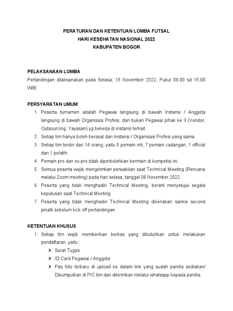 Peraturan Dan Ketentuan Lomba Futsal | PDF
