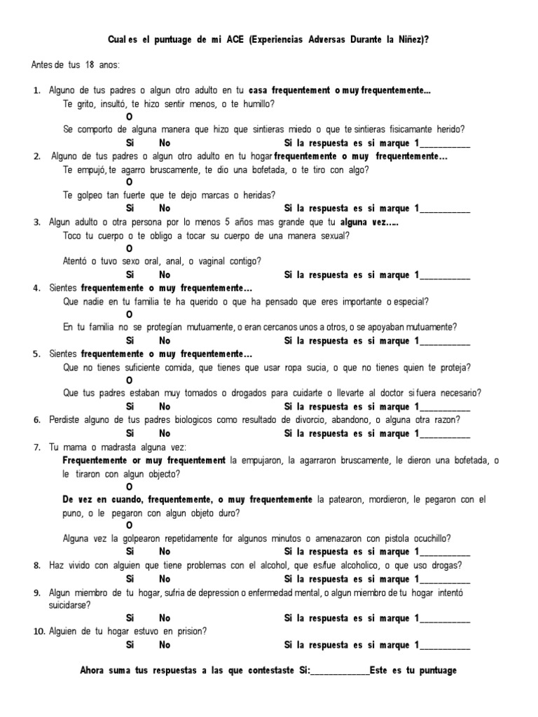 ACE Screening Tool Spanish Version | PDF