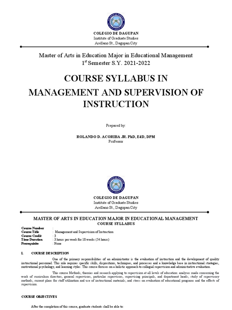 MAED - Management and Supervision of Instruction | PDF | Learning ...