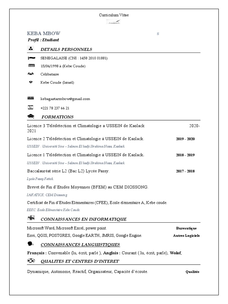 CV Keba Mbow | PDF | Études des langues étrangères