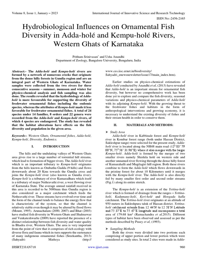 Hydrobiological Influences On Ornamental Fish Diversity in Adda-Holé ...
